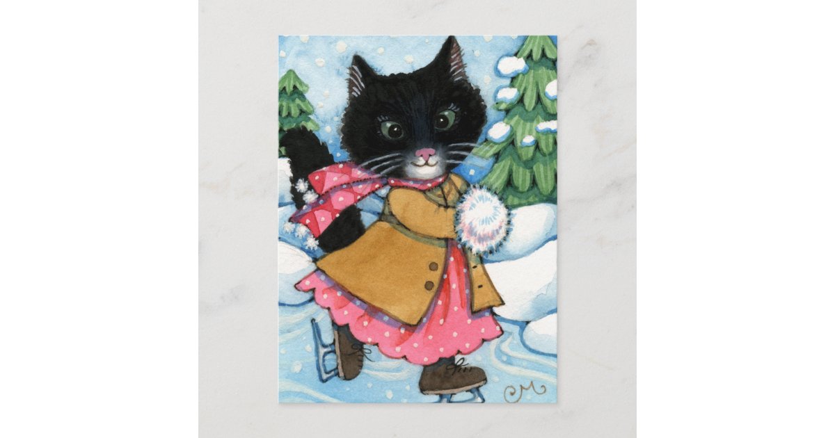 Ice Skating Cat - cute kitten Postcard | Zazzle