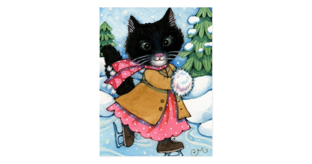 Ice Skating Cat - cute kitten Postcard | Zazzle.com