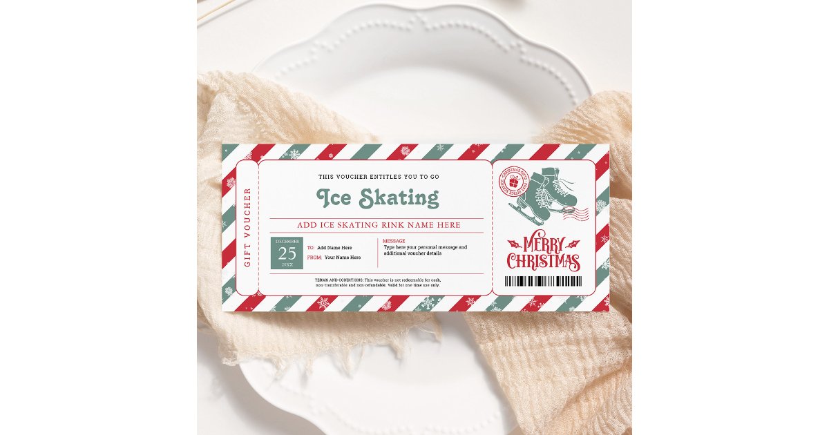 Ice Skating Christmas Gift Voucher Invitation | Zazzle
