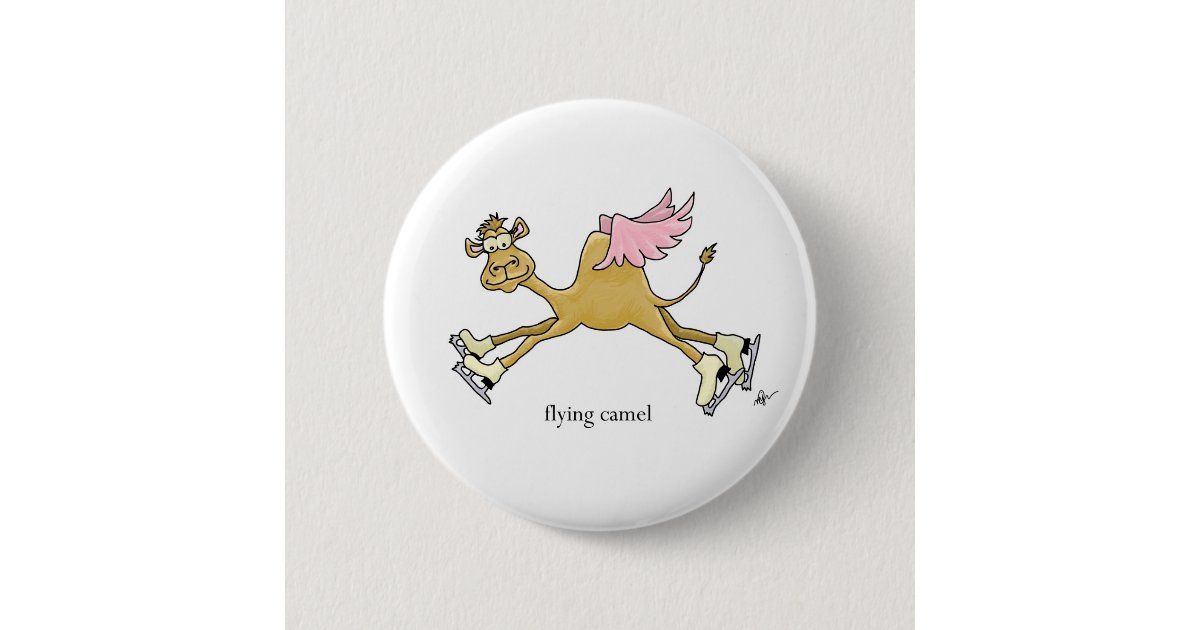 Ice Skating Flying Camel Button | Zazzle