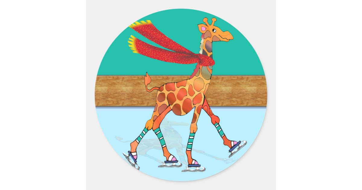Ice Skating Giraffe with Scarf at the Rink Classic Round Sticker | Zazzle