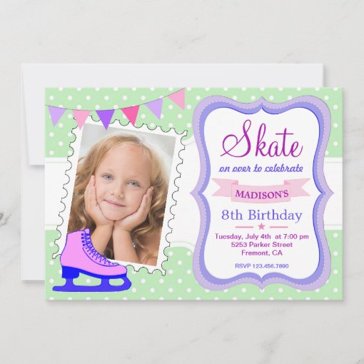 Ice Skating Girls Photo Birthday Party Invitation | Zazzle