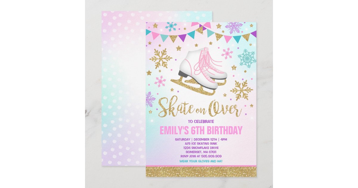 Ice skating Invitation Ice Skating Party Gold | Zazzle