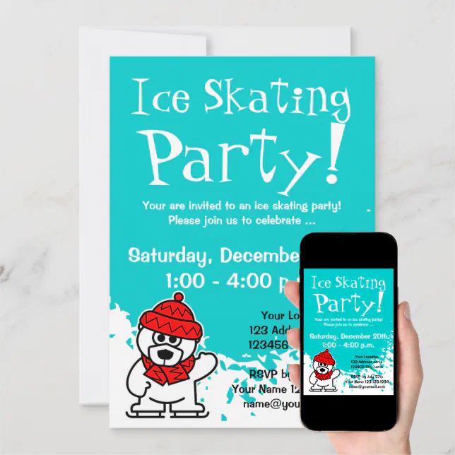 Ice skating party invitations | Custom invites | Zazzle