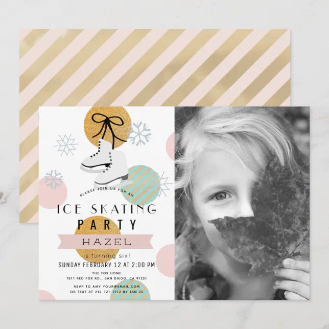 Ice Skating Party Winter Pink Girl Photo Birthday Invitation | Zazzle