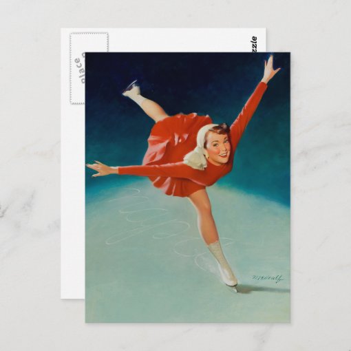 Ice Skating Pin Up Art Postcard | Zazzle