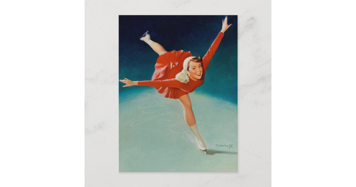 Ice Skating Pin Up Art Postcard | Zazzle