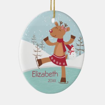 Ice Skating Reindeer Dated Christmas Ornament | Zazzle