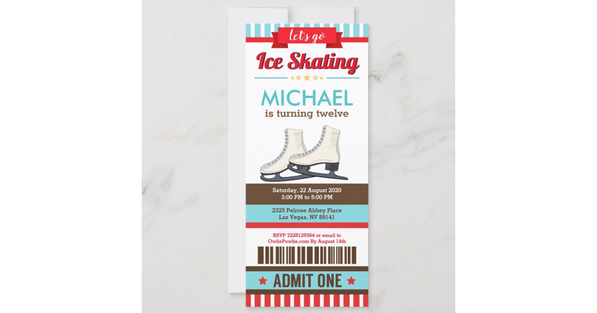 Ice skating Sky Rink Sport Ticket Pass Invitation | Zazzle