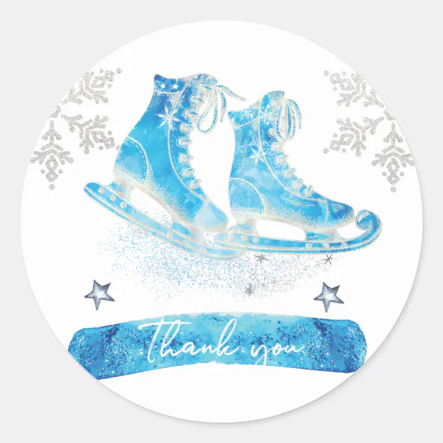 Ice Skating Thank you Party Classic Round Sticker | Zazzle