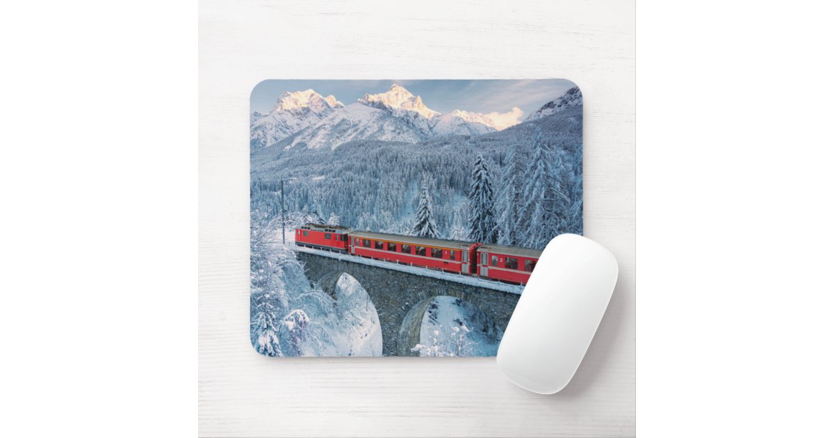 Ice & Snow | Red Bernina Express Train Switzerland Mouse Pad | Zazzle