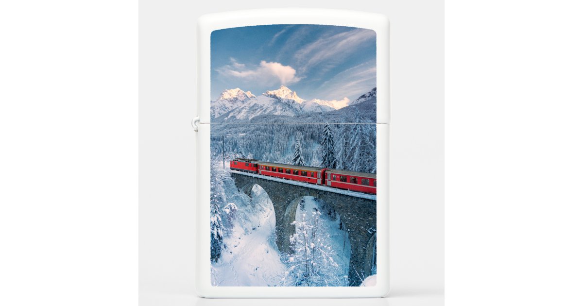 Ice & Snow | Red Bernina Express Train Switzerland Zippo Lighter | Zazzle