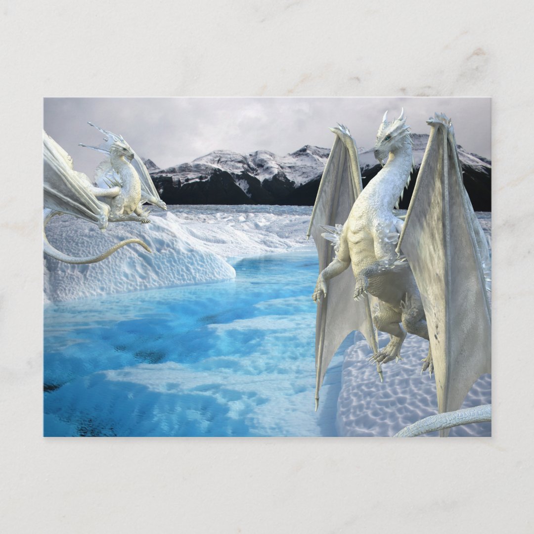 Ice White Dragon Snow Winter Postcard | Zazzle