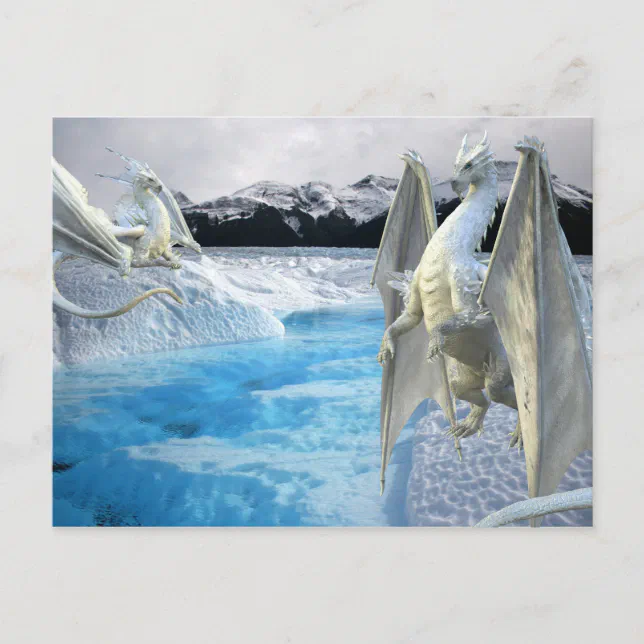 Ice White Dragon Snow Winter Postcard | Zazzle