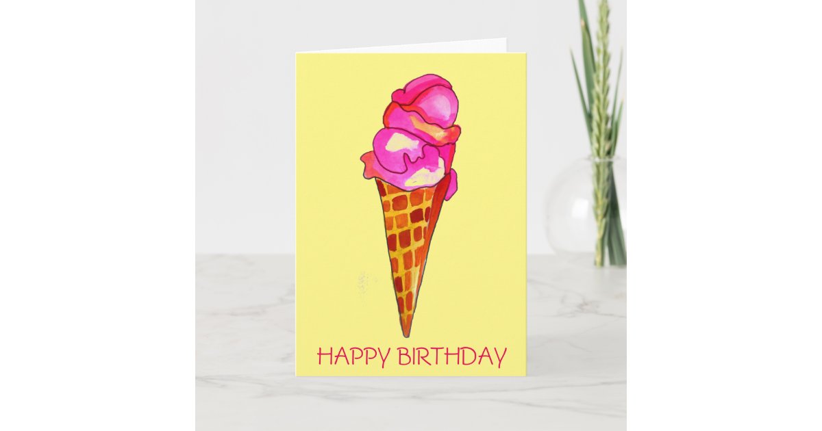 icecream gelato cute food art birthday card | Zazzle