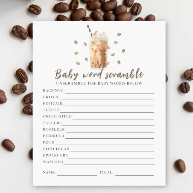 Iced Coffee baby shower - Baby Word Scramble | Zazzle