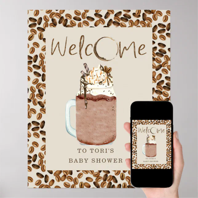 Iced Coffee Beans Baby Shower Welcome Poster | Zazzle