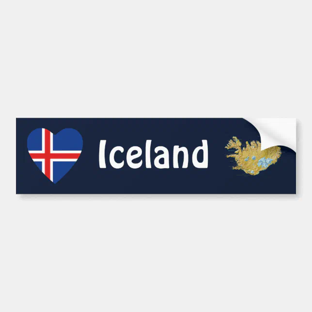 Iceland Flag Heart + Map Bumper Sticker | Zazzle