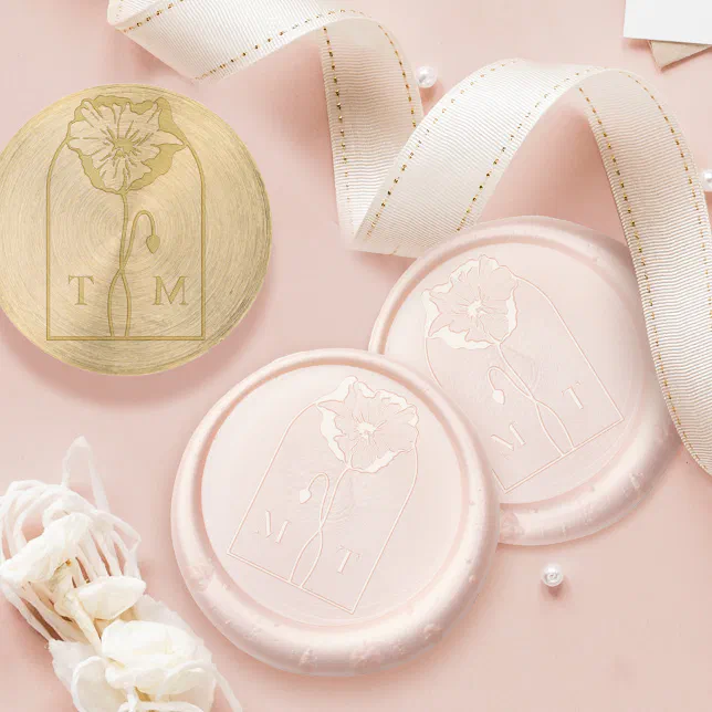 Iceland Poppy Flower Modern Arch Crest Monogram Wax Seal Stamp | Zazzle