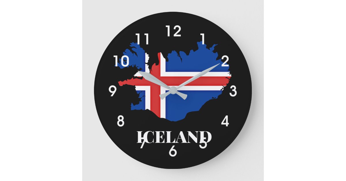Iceland Silhouette, flag, Large Clock | Zazzle