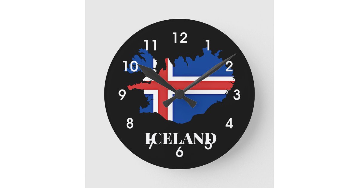Iceland Silhouette, flag, Round Clock | Zazzle