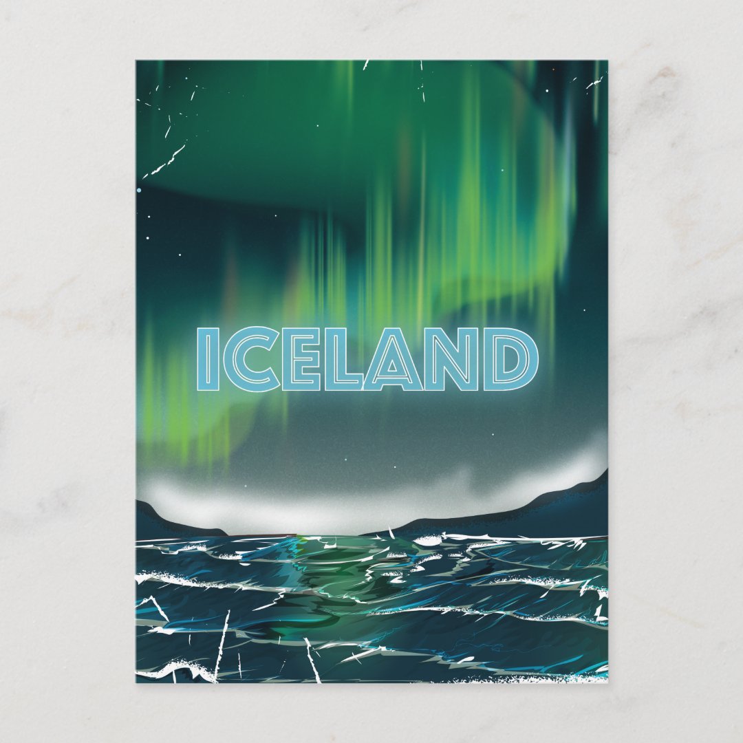Icelandic Northern Lights Travel Art Postcard | Zazzle