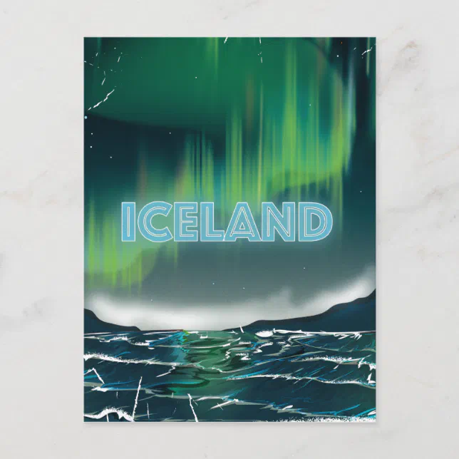 Icelandic Northern Lights Travel Art Postcard | Zazzle