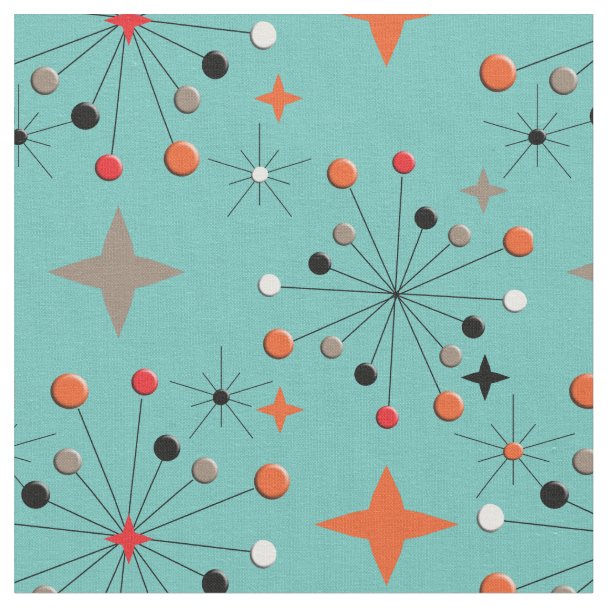 Iconic 1950's Atomic Starburst Retro Design Fabric | Zazzle