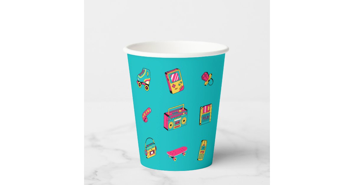 Iconic 90's - fun retro party theme paper cups | Zazzle