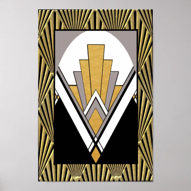 Iconic Art Deco Poster. Gold, gray and black. Poster | Zazzle