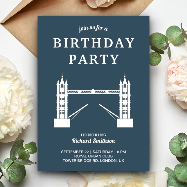 Iconic London Tower Bridge Birthday Party Invitation | Zazzle