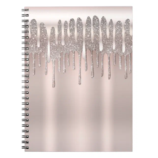 Icy Pink Rose Gold Diamond Glitter Sparkle Drip Notebook | Zazzle