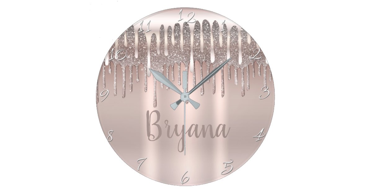 Icy Pink Rose Gold Diamond Sparkle Glitter Drip Large Clock | Zazzle.com