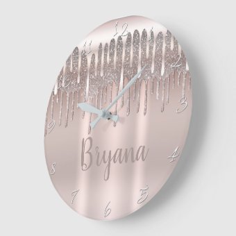 Icy Pink Rose Gold Diamond Sparkle Glitter Drip Large Clock | Zazzle
