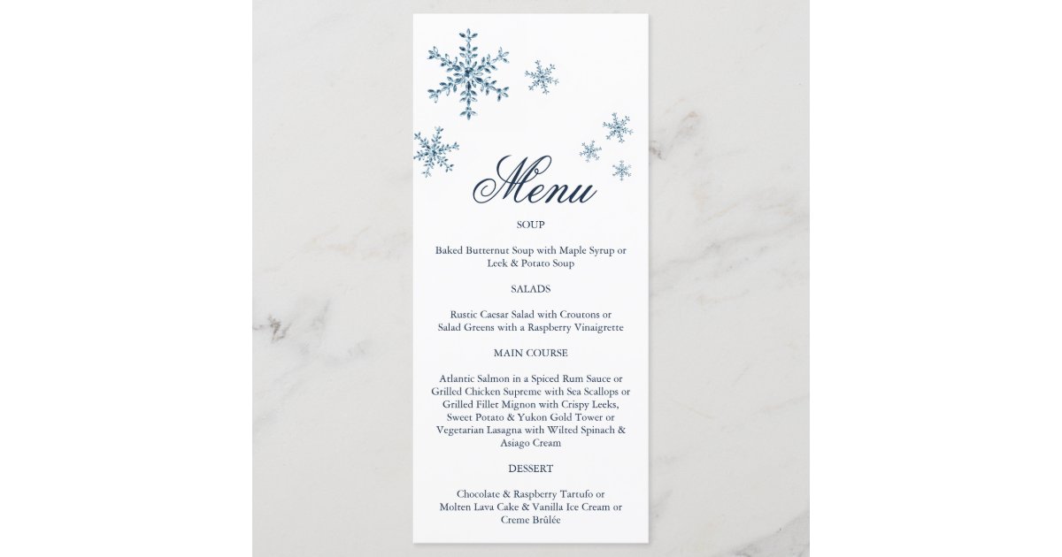 Icy Winter Snowflake Menu | Zazzle