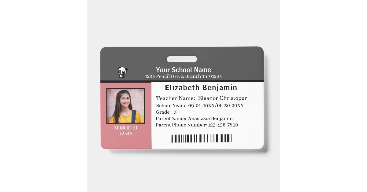 ID Identification Card Bar Code Student School Badge | Zazzle