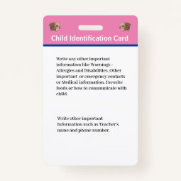 Id Identification Card Boy Girl Child Photo Custom Badge | Zazzle