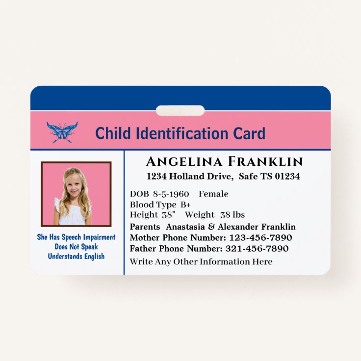 Id Identification Card Boy Girl Child Photo Custom Badge | Zazzle