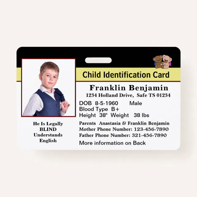 Id Identification Card Child Baby Photo Emergency Badge | Zazzle