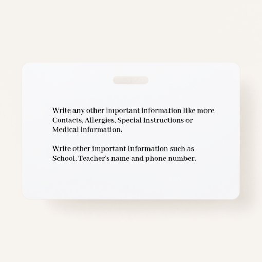 Id Identification Card Child Baby Photo Emergency Badge | Zazzle