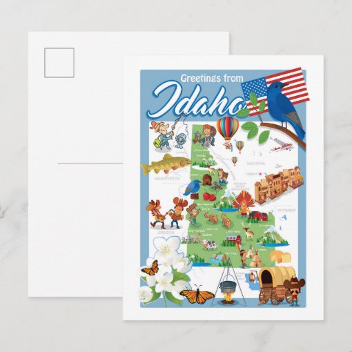 Idaho Cartoon Map Postcard | Zazzle