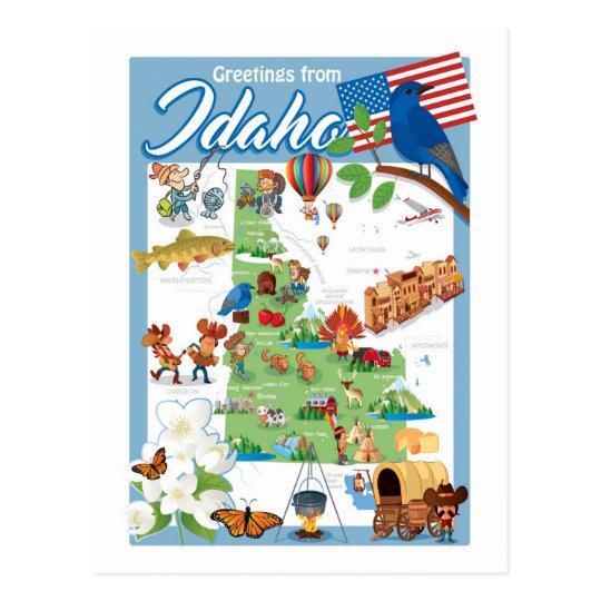 Idaho Cartoon Map Postcard | Zazzle.com
