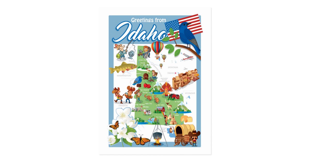 Idaho Cartoon Map Postcard | Zazzle.com