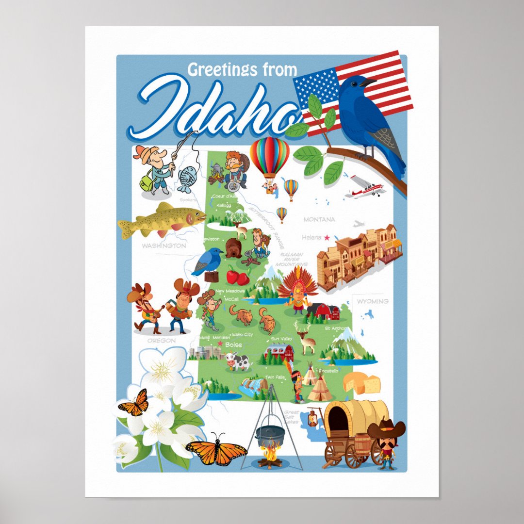 Idaho Cartoon Map Poster | Zazzle