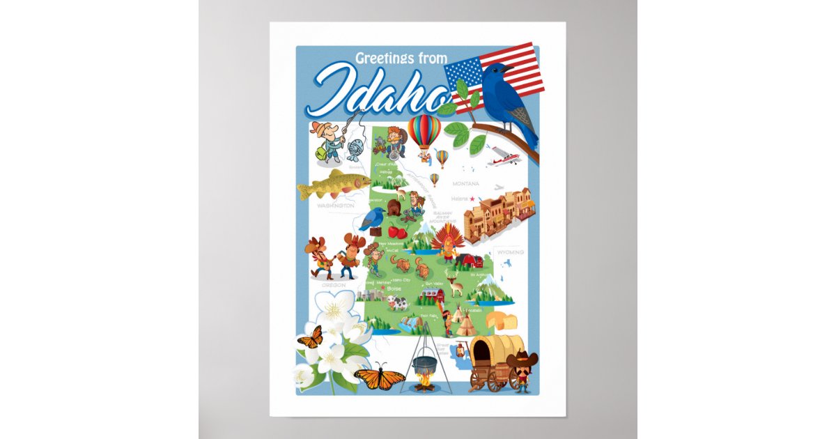 Idaho Cartoon Map Poster | Zazzle