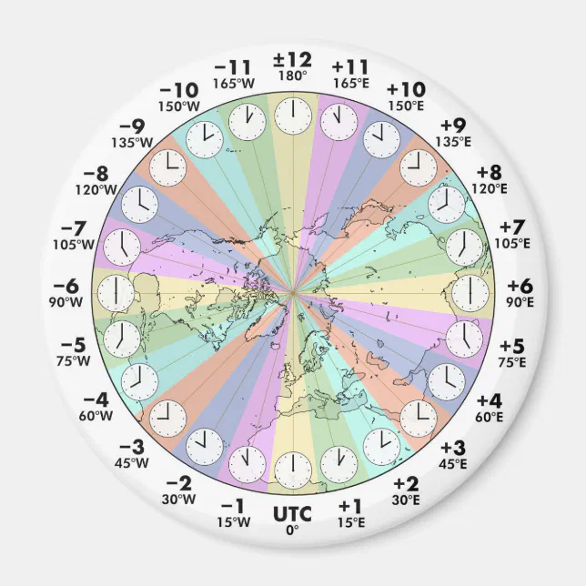 Ideal Time Zones Northern Hemisphere Round Magnet | Zazzle