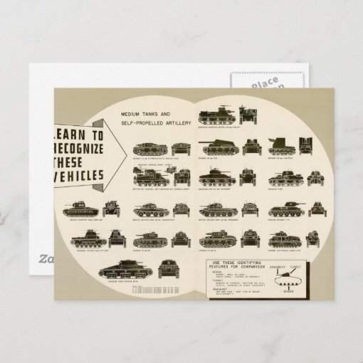 Identification Chart WWII Medium Tanks Postcard | Zazzle