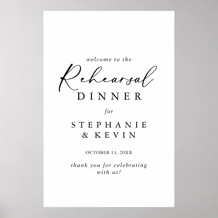Idyllic Calligraphy Rehearsal Dinner Welcome Poster | Zazzle