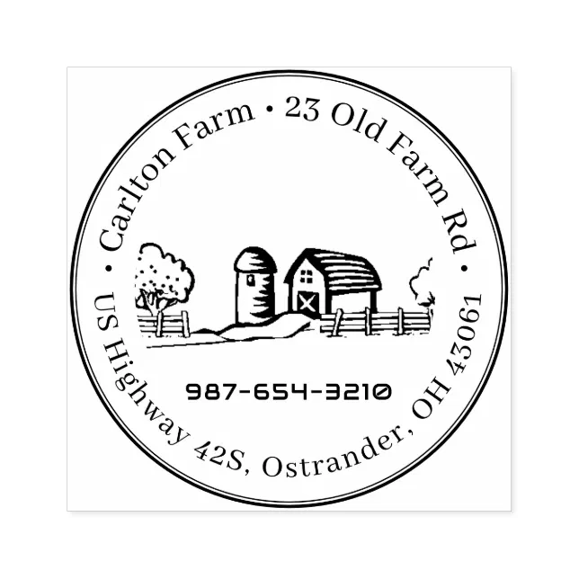 Idyllic Farm Stamp with Silo, Barn and Trees | Zazzle