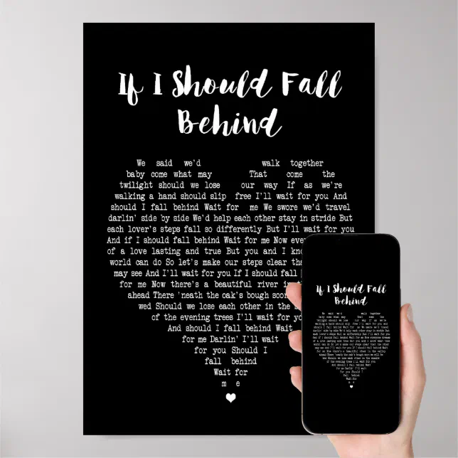 If I Should Fall Behind Black Heart Song Lyric Poster | Zazzle